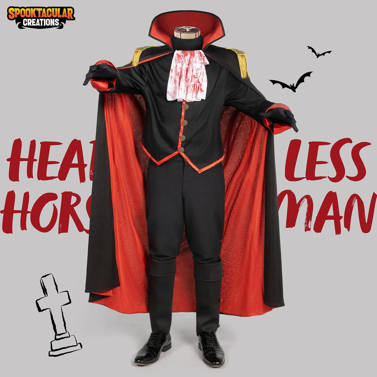 Adult Black Headless Horseman Costume Set, includes Vest with Cape, Ho ...