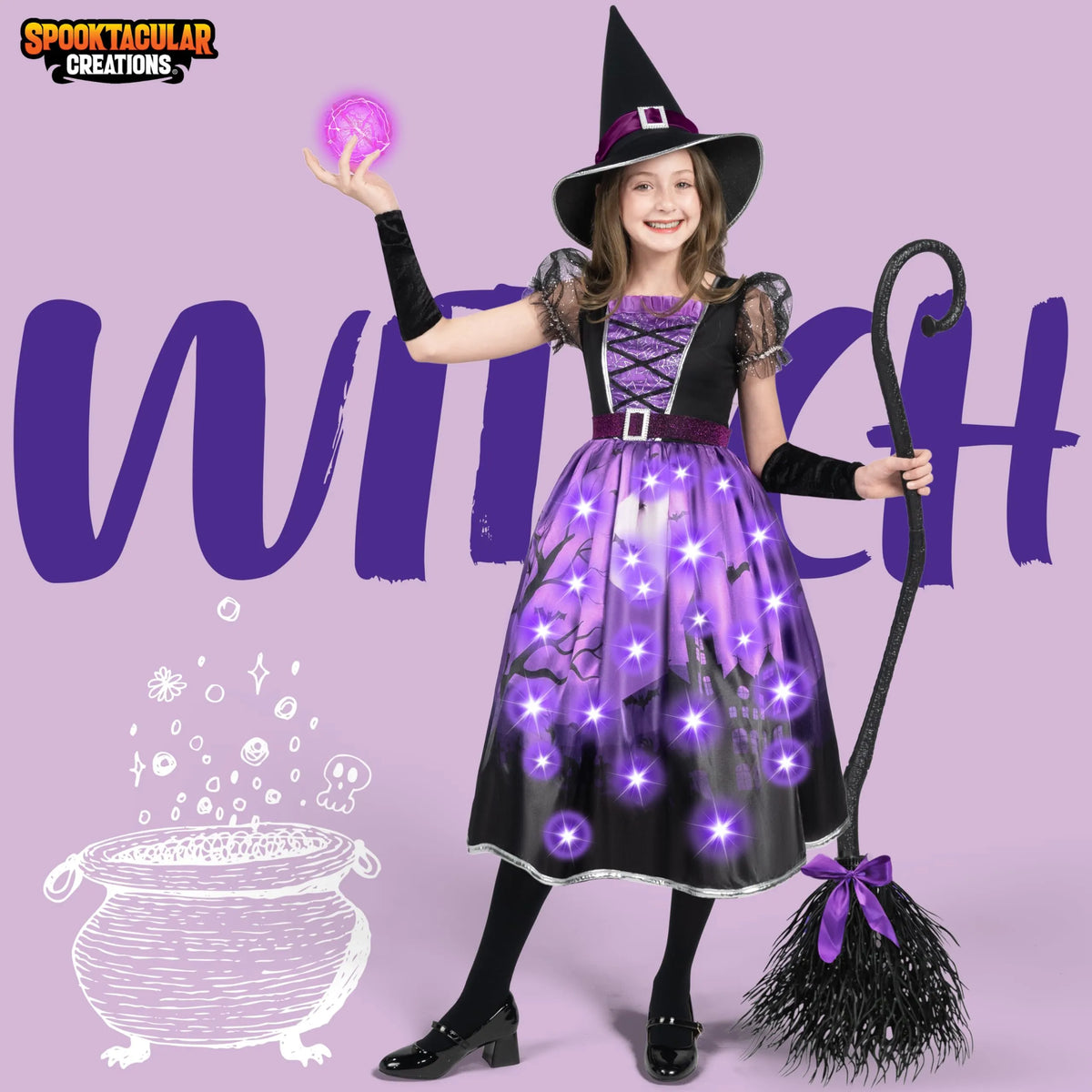 Light-up Witch Halloween Costume Dress Up for Girls | Spooktacular Creations