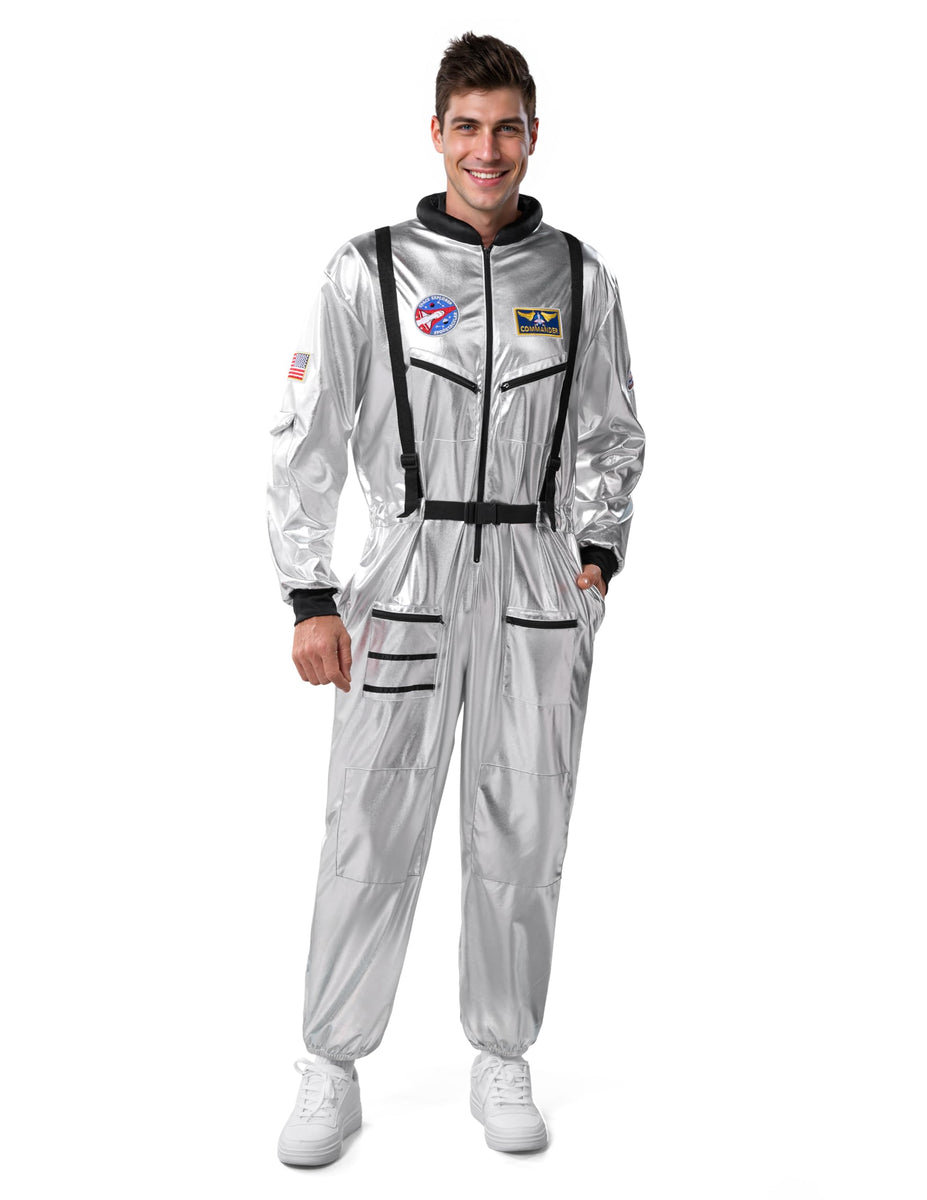 Halloween Astronaut Costume Men, Silver Space Suit Spaceman Jumpsuit ...