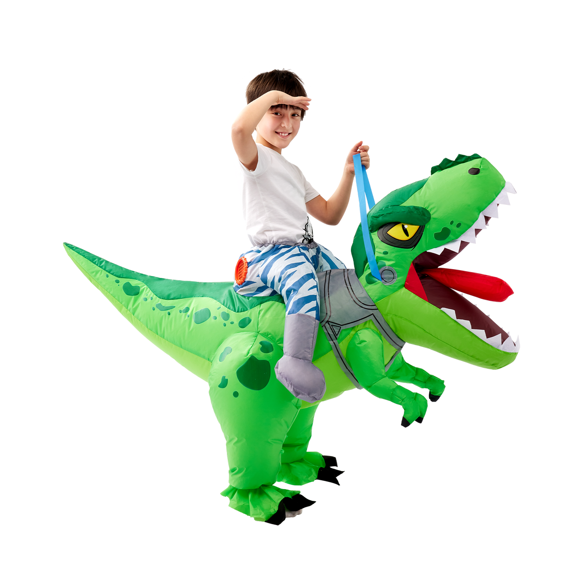 Green Tyrannosaurus Ride-On-Inflatable Costume | Spooktacular Creations