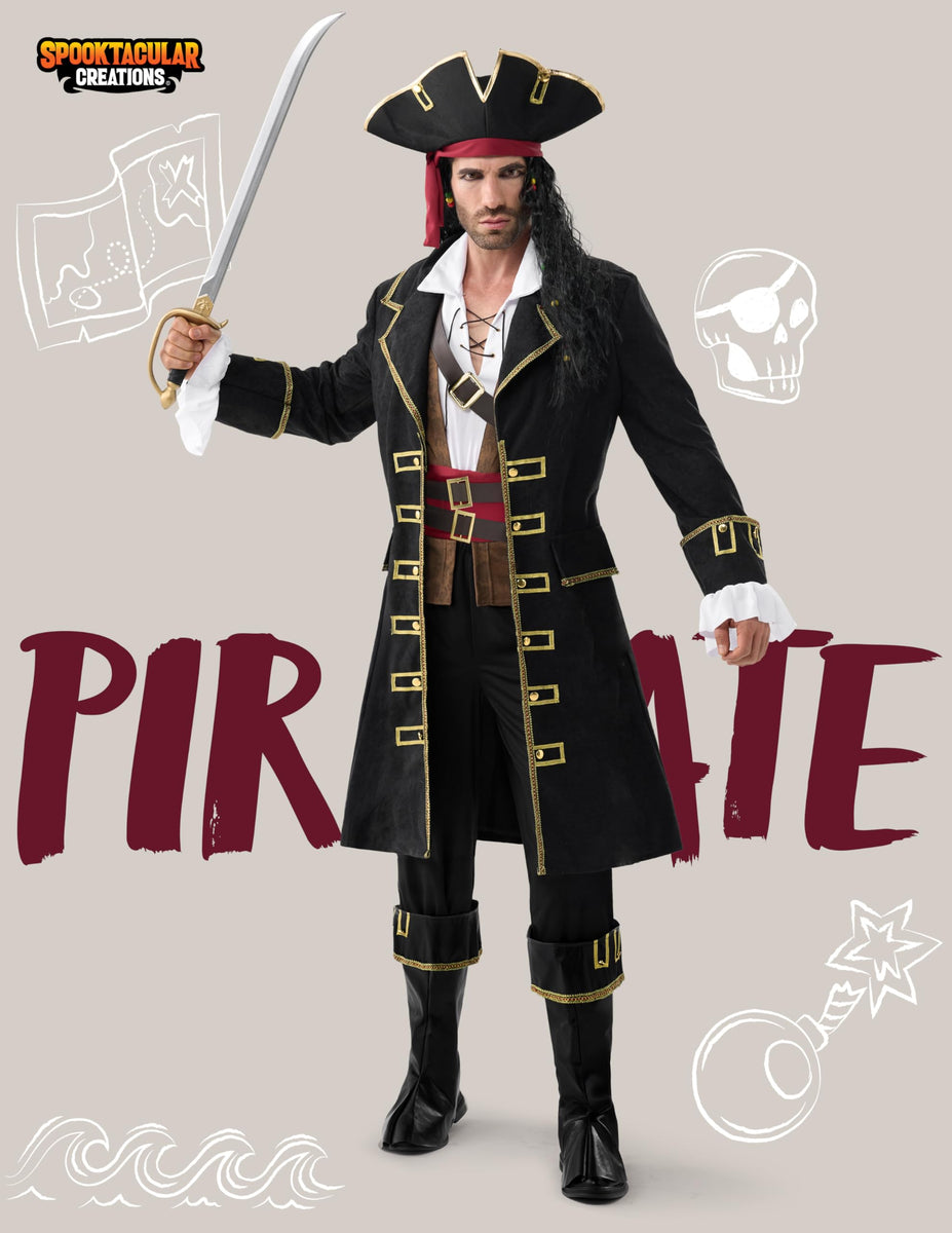 Halloween Men Pirate Captain Costume, Deluxe Sea Captain Outfit Pirate ...