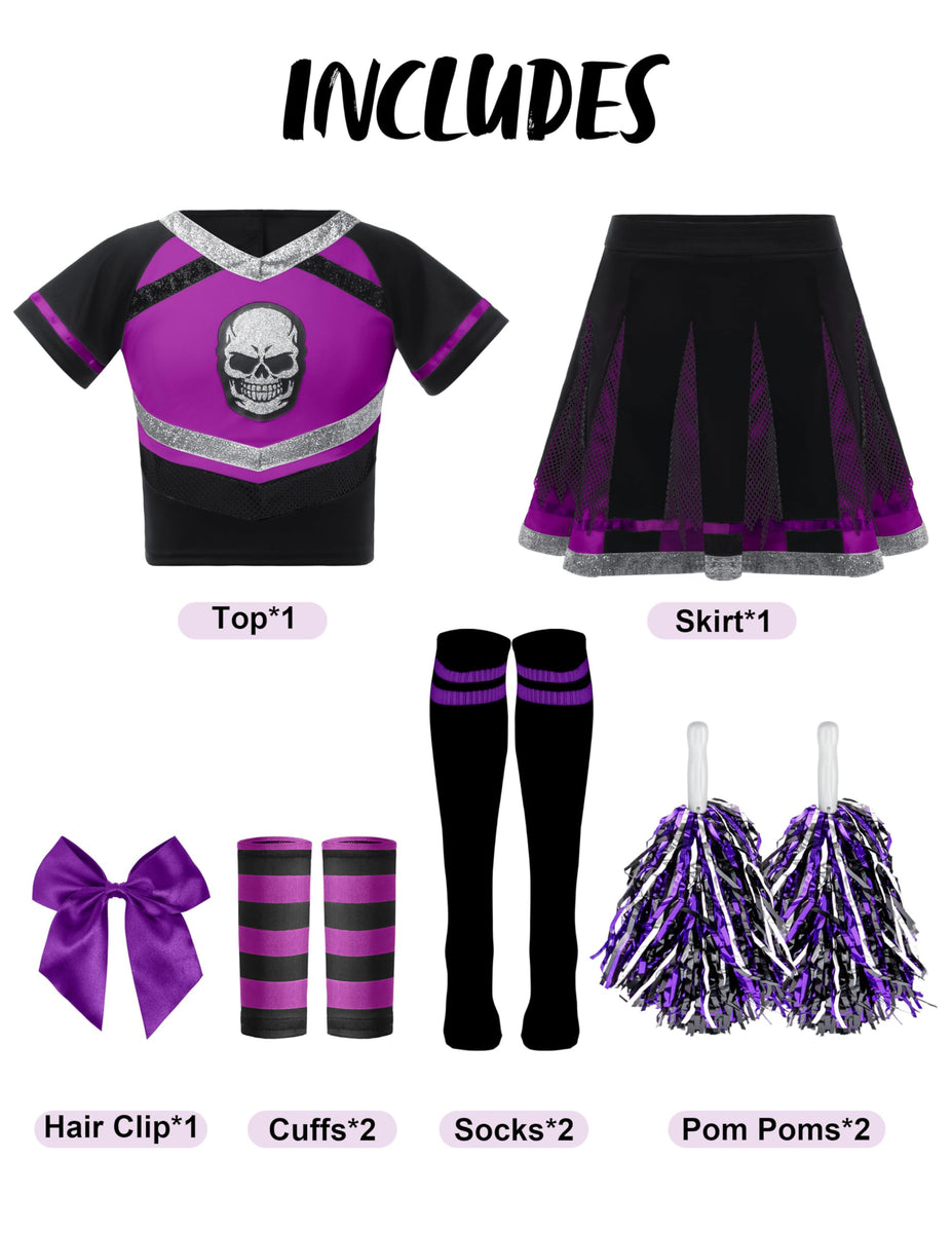 Halloween Cheerleader Costume Girls, Bad Spirit Costume for Kids, Skull ...