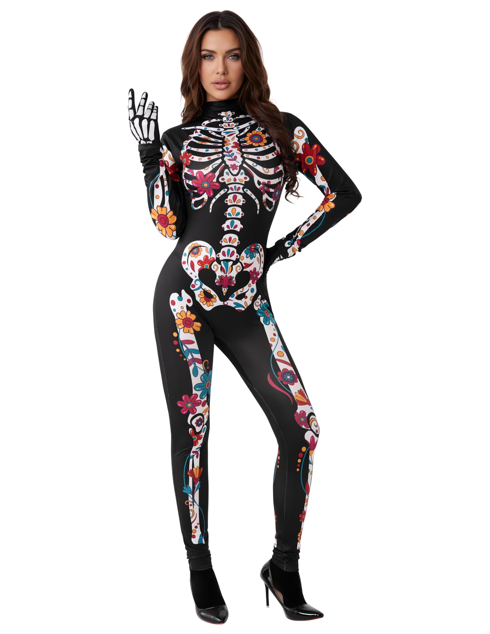 Halloween Women Floral Skeleton Jumpsuit Costume | Spooktacular Creations