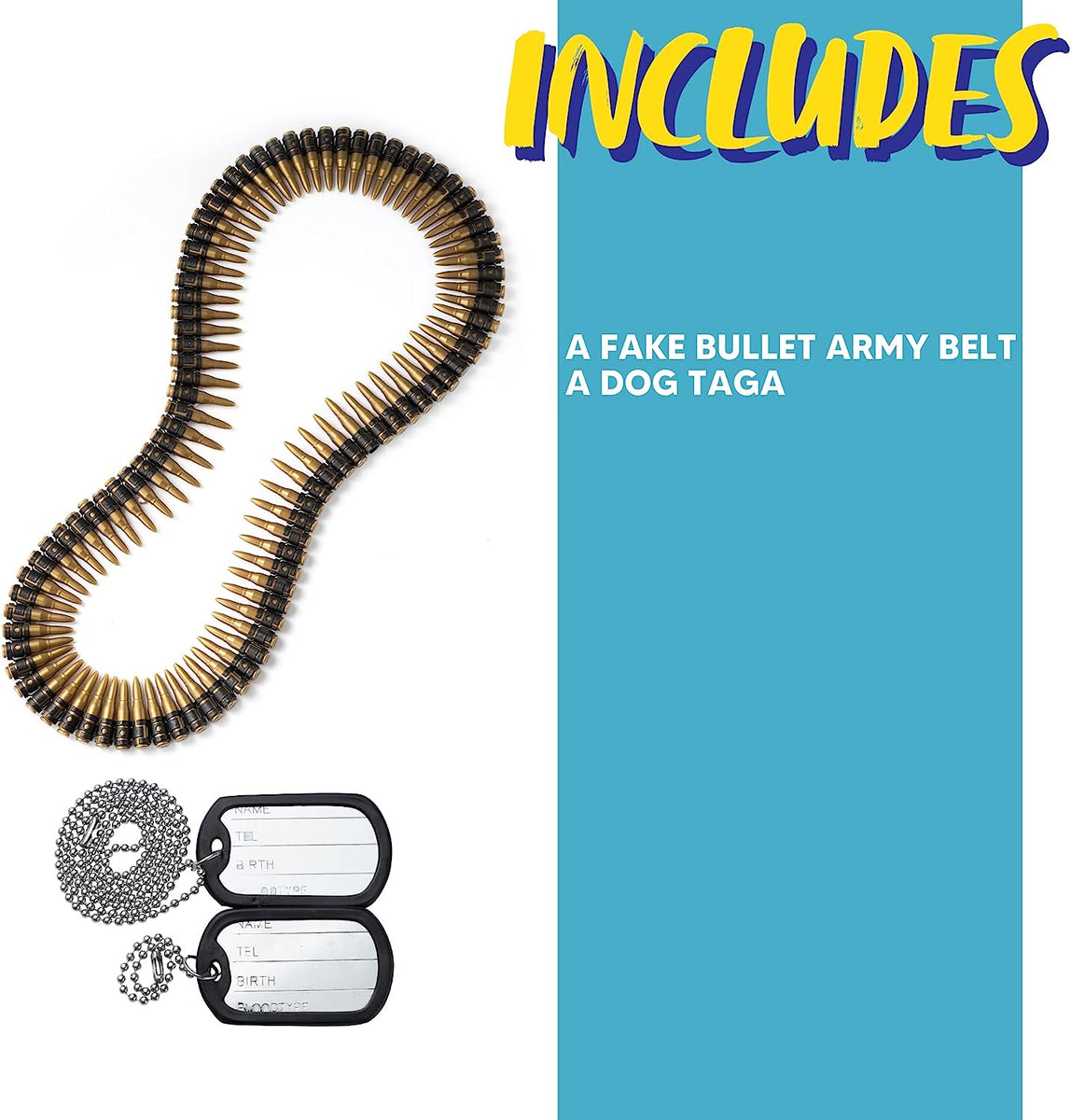 Spooktacular Costume with Fake Bullet Army Belt, Dog Tag | Spooktacular ...