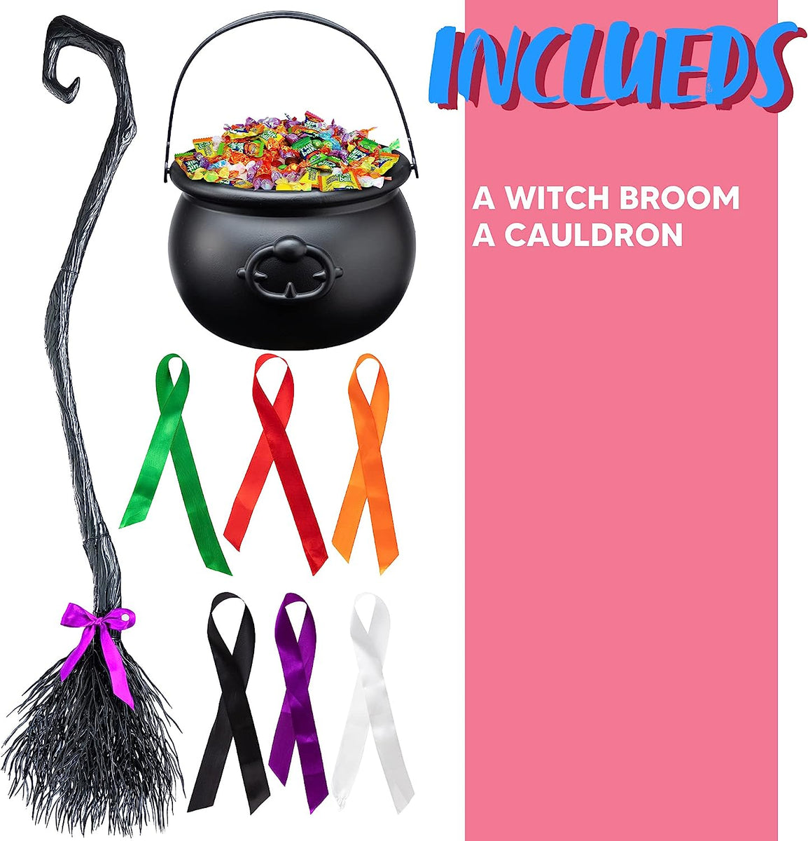 SPOOKTACULAR Halloween Black Witch Broom and Cauldron | Spooktacular ...