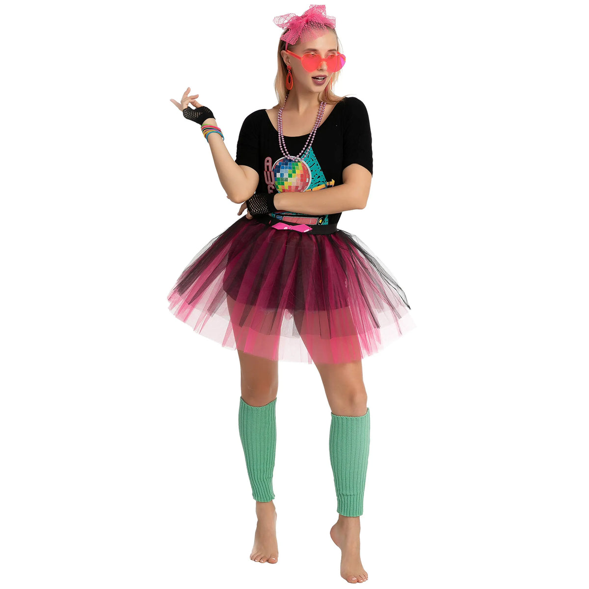 80s Costume Set with T-Shirt Tutu Headband & Other Halloween Cosplay A ...