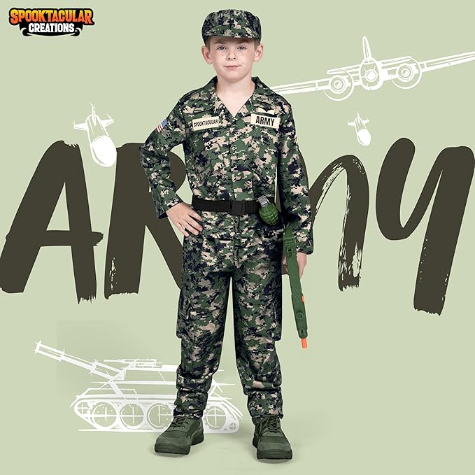 Army Halloween Costume for Boys, Dark Green | Spooktacular Creations