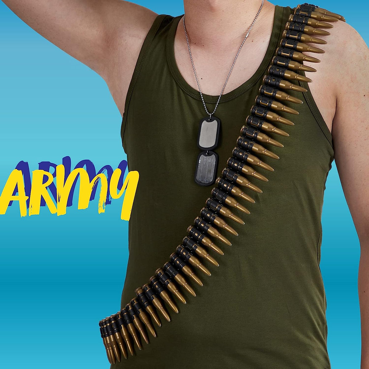 Spooktacular Costume with Fake Bullet Army Belt, Dog Tag | Spooktacular ...
