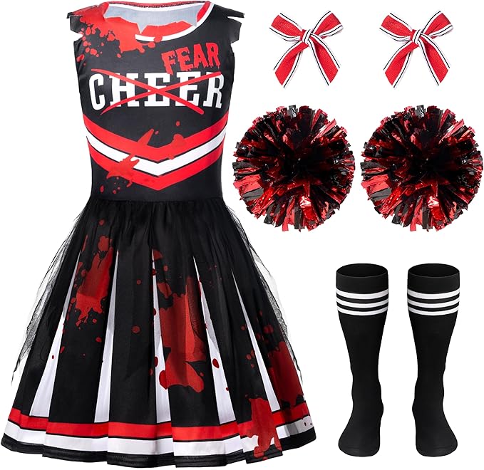 Halloween Cheerleader Costume for Girls, Kids Zombie Cheerleader Outfi ...
