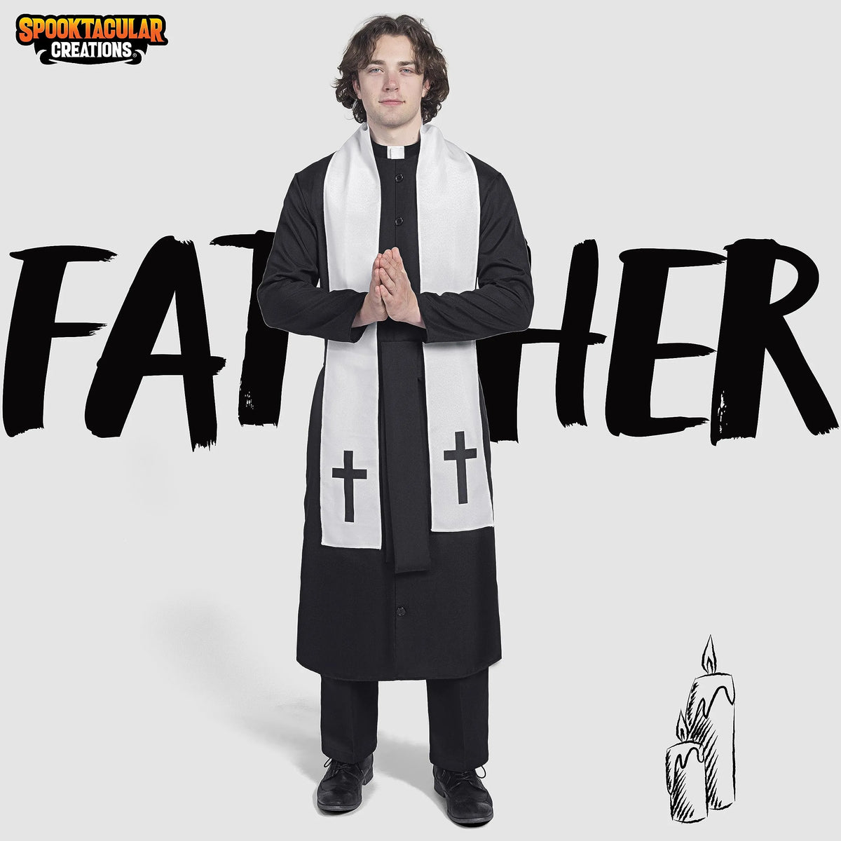 Adult Men's Black Priest Father Robe Stole, Priest Costume ...