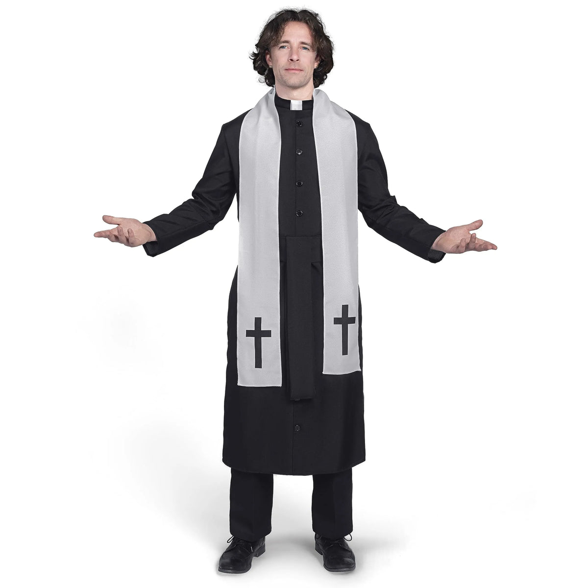 Adult Men's Black Priest Father Robe Stole, Priest Costume ...