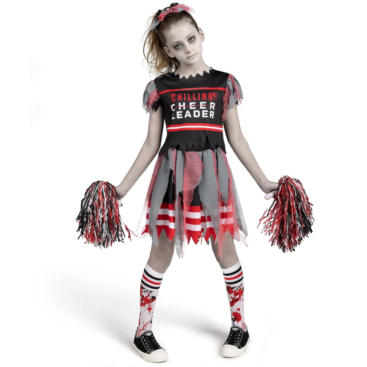 Black and Red Dreadful Cheerleader Zombie Fearleader Costume for Girls ...