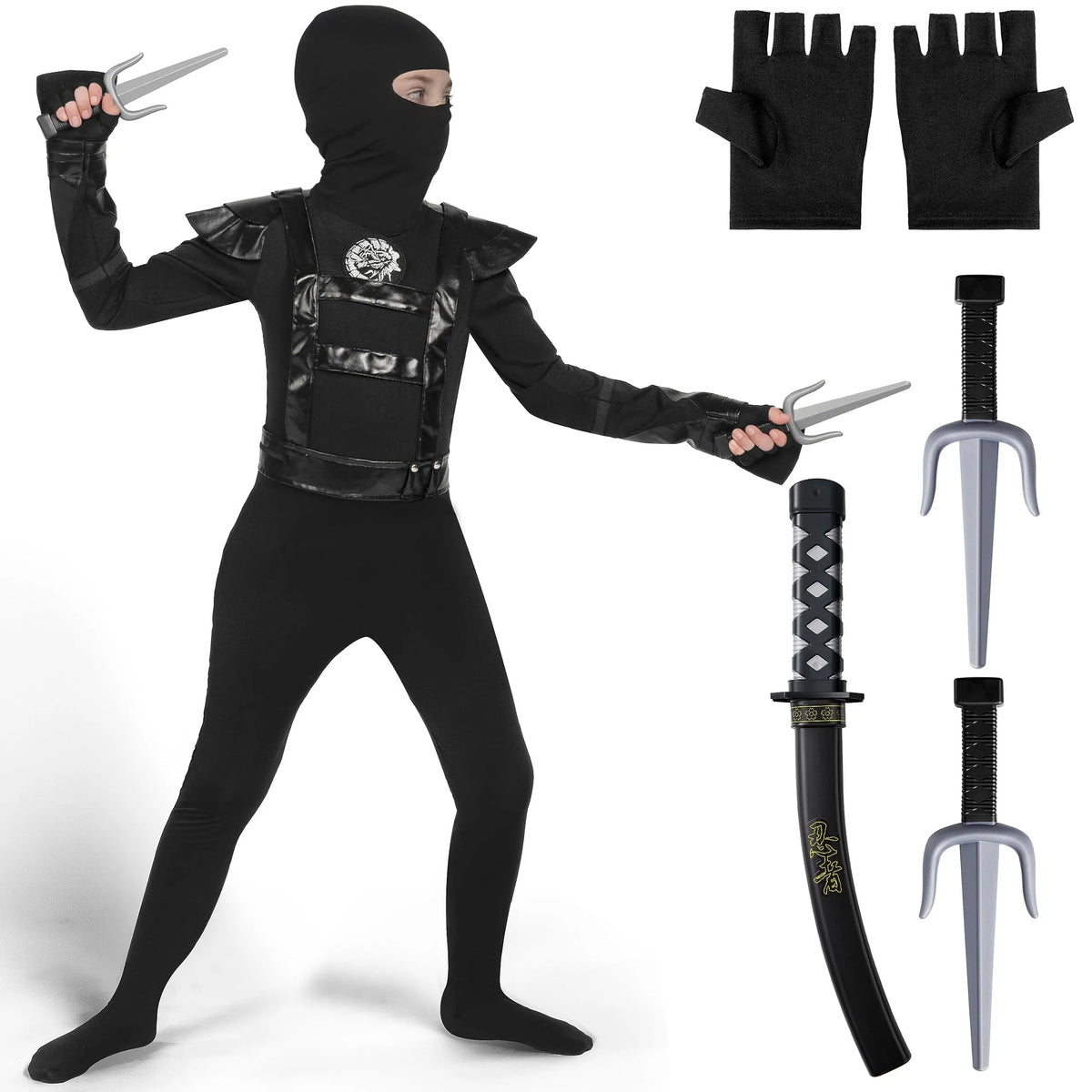 Halloween Black Ninja Costume for Boys Deluxe Ninja Costume Set ...