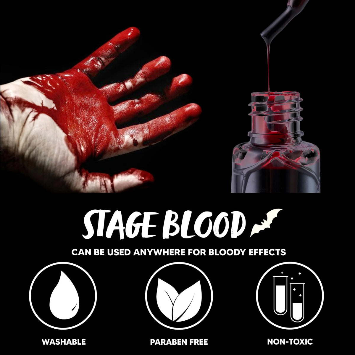 Halloween Fake Blood Makeup, 2 oz Stage Blood Bottle | Spooktacular Creations