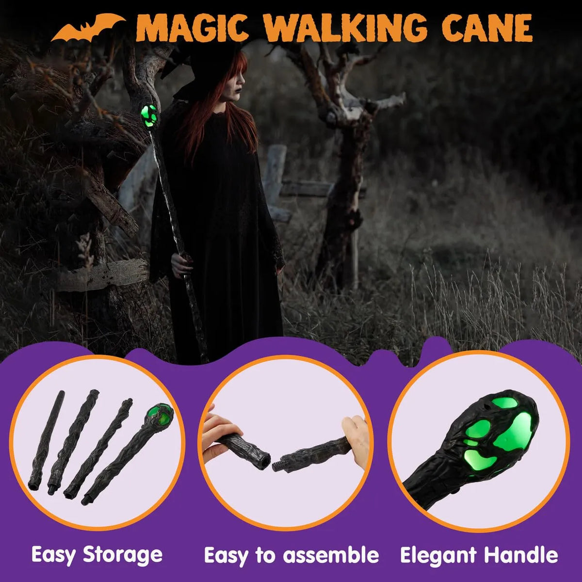 Halloween LED Witch Staff Vintage Cane, Magic Walking Cane Prop Stick ...