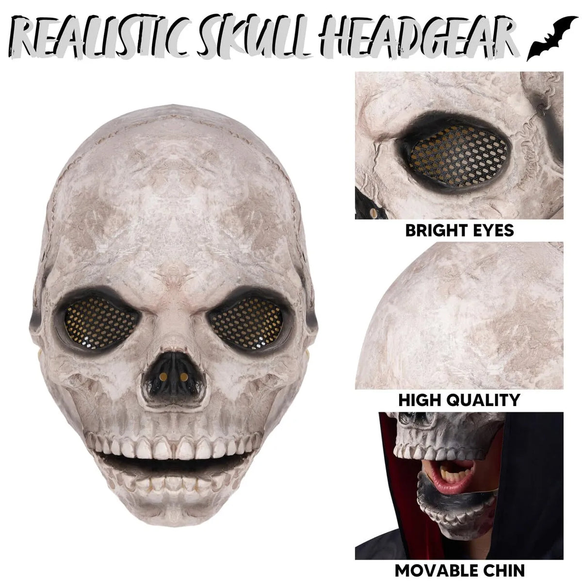 Halloween Skull Mask with Moving Jaw, Halloween Full Head Skull Mask ...
