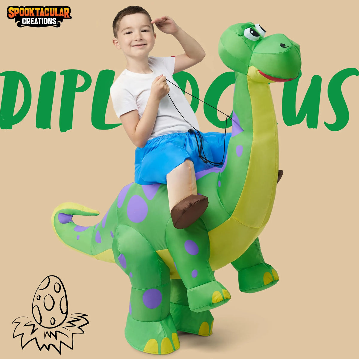 Kids Inflatable Dinosaur Costume, Riding a Green Diplodocus ...