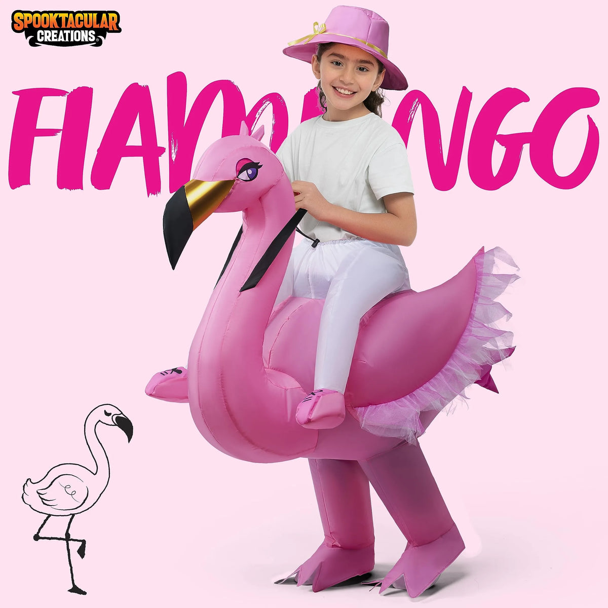 Riding an Elegant Flamingo Inflatable Halloween Costume | Spooktacular ...