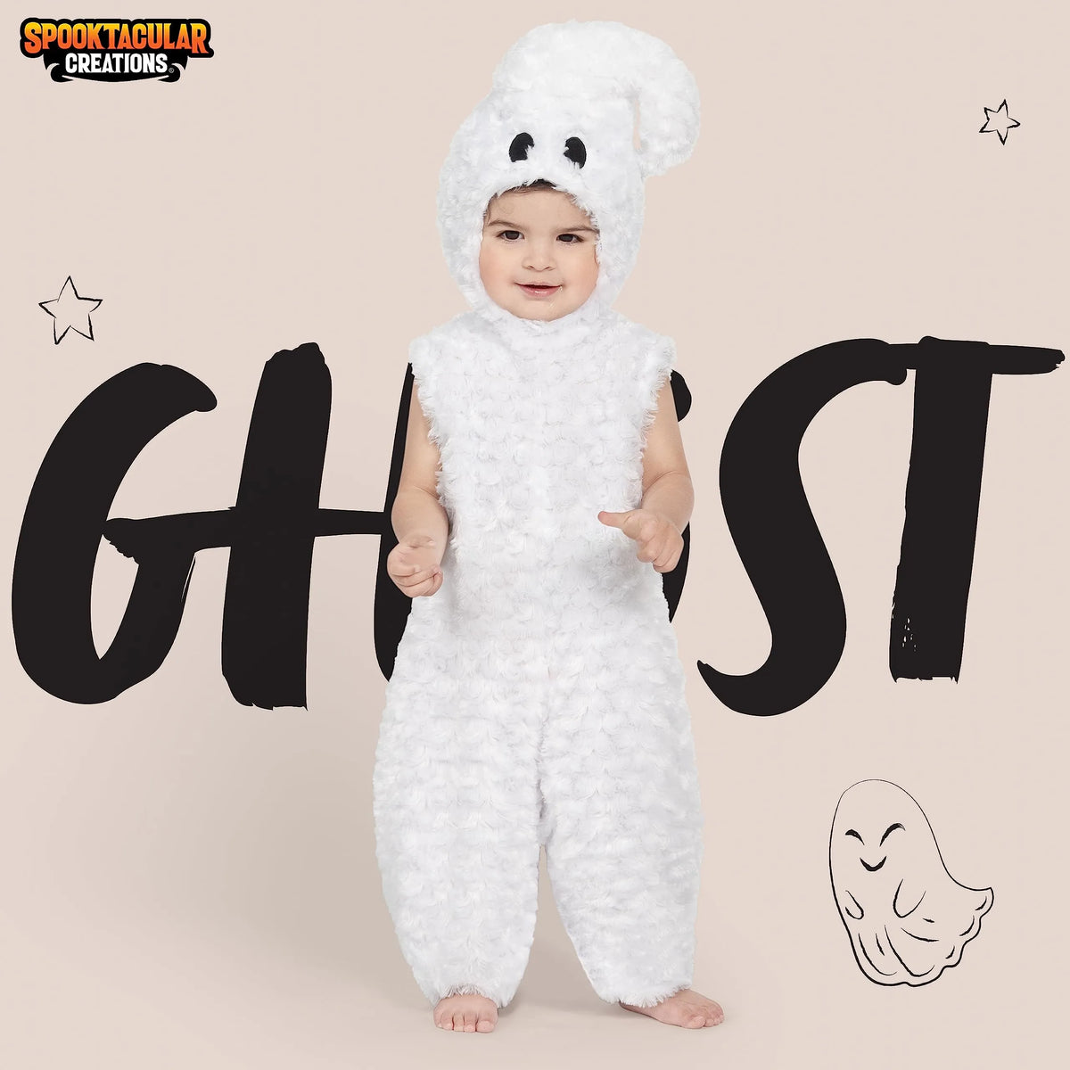 Toddlers Halloween Ghost Costume, White Belly Ghost Jumpsuit with Hood ...