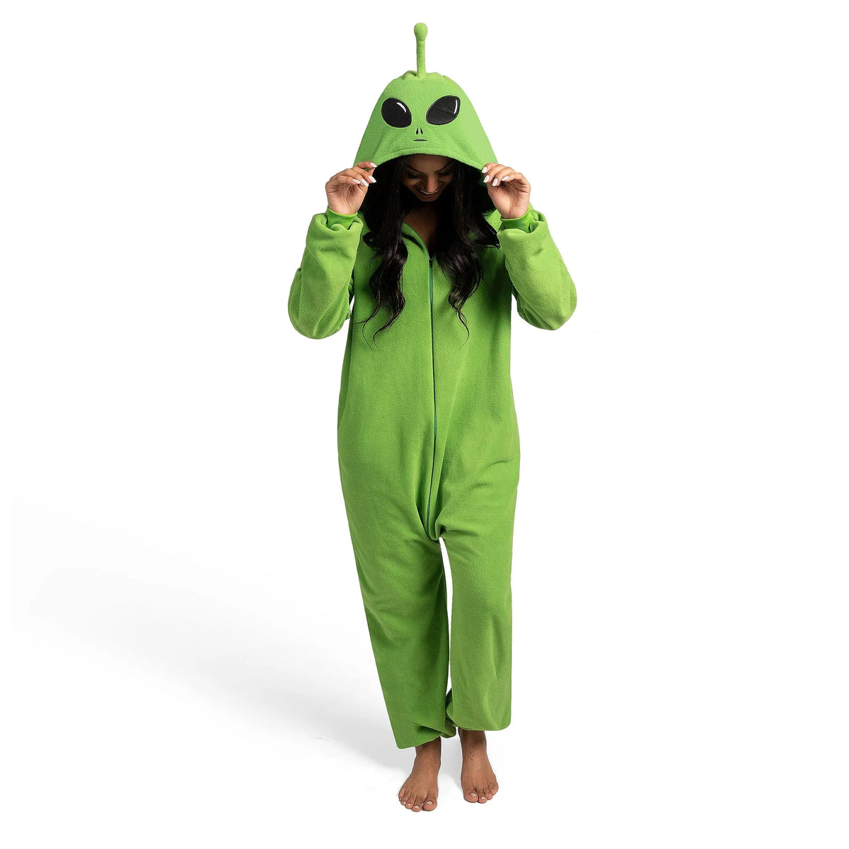 Unisex Adult Alien Pajama Plush Halloween Costume with Hat Dress Up Pa ...