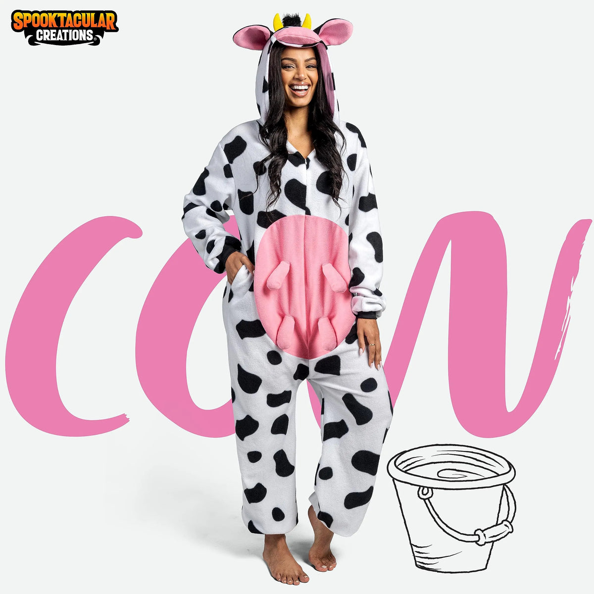 Unisex Adult Cow Pajama Plush Costume with Hat Tail | Spooktacular ...