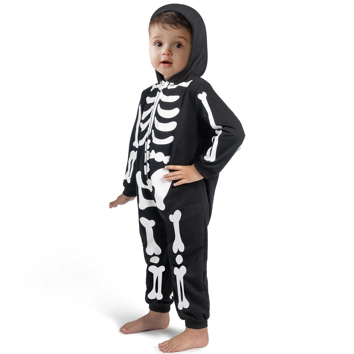Unisex Skeleton Jumpsuit Pajama Toddler, Plush Zip-Up Black Hooded ...