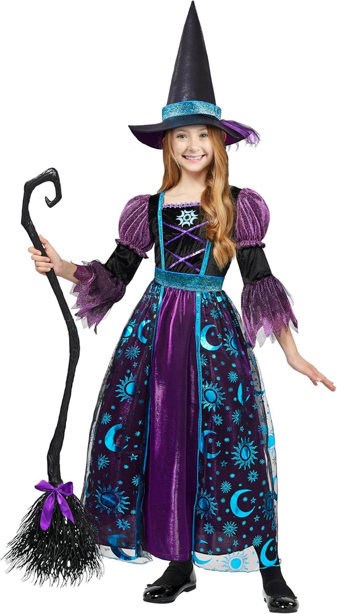 Witch Costume for Girls, Halloween Witch Dress with Broom Hat ...