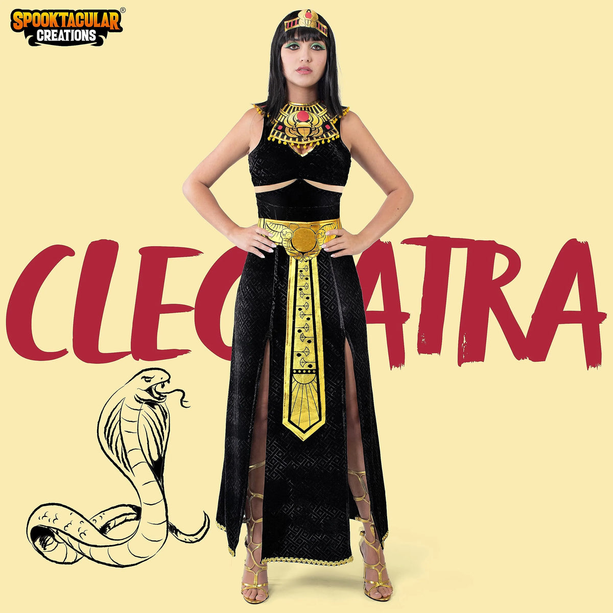 Women Black Cleopatra Dress Costume Set with Necklace, Belt, Headband ...