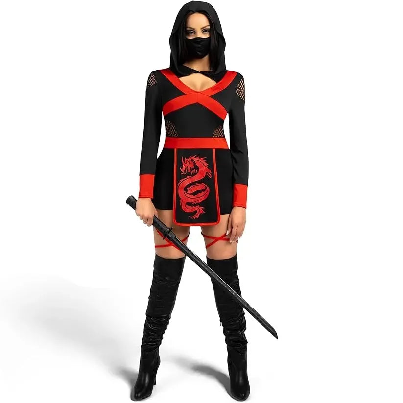 Women Ninja Costume, with Hooded Romper and Ninja Mask for Adult ...