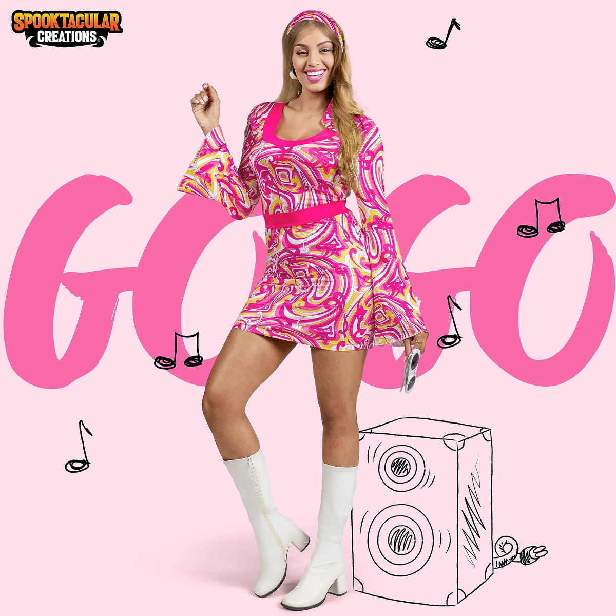 Women Pink Go Gorgeous Dress 70s Costume Set | Spooktacular Creations