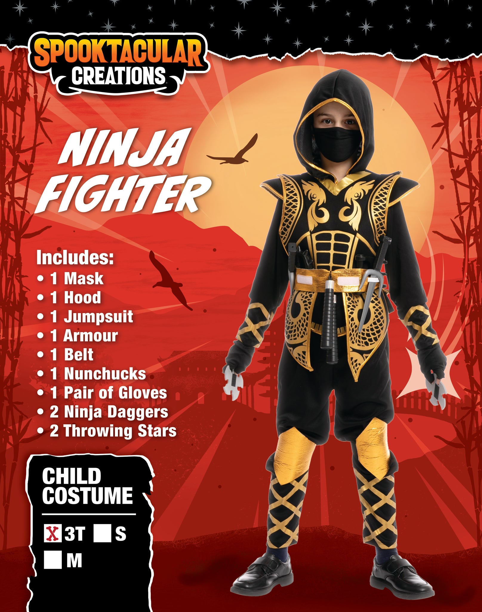 Golden Ninja Fighter Costume for Boys, Child | Spooktacular Creations