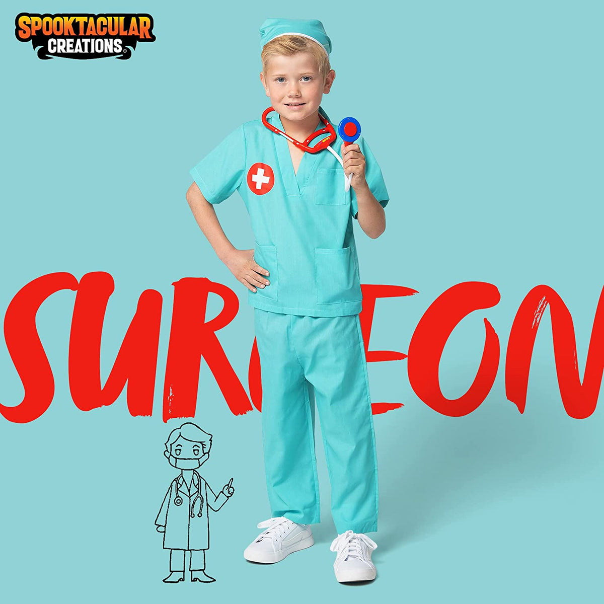 SPOOKTACULAR Unisex Kids Surgeon Scrubs Costume Set - Child ...