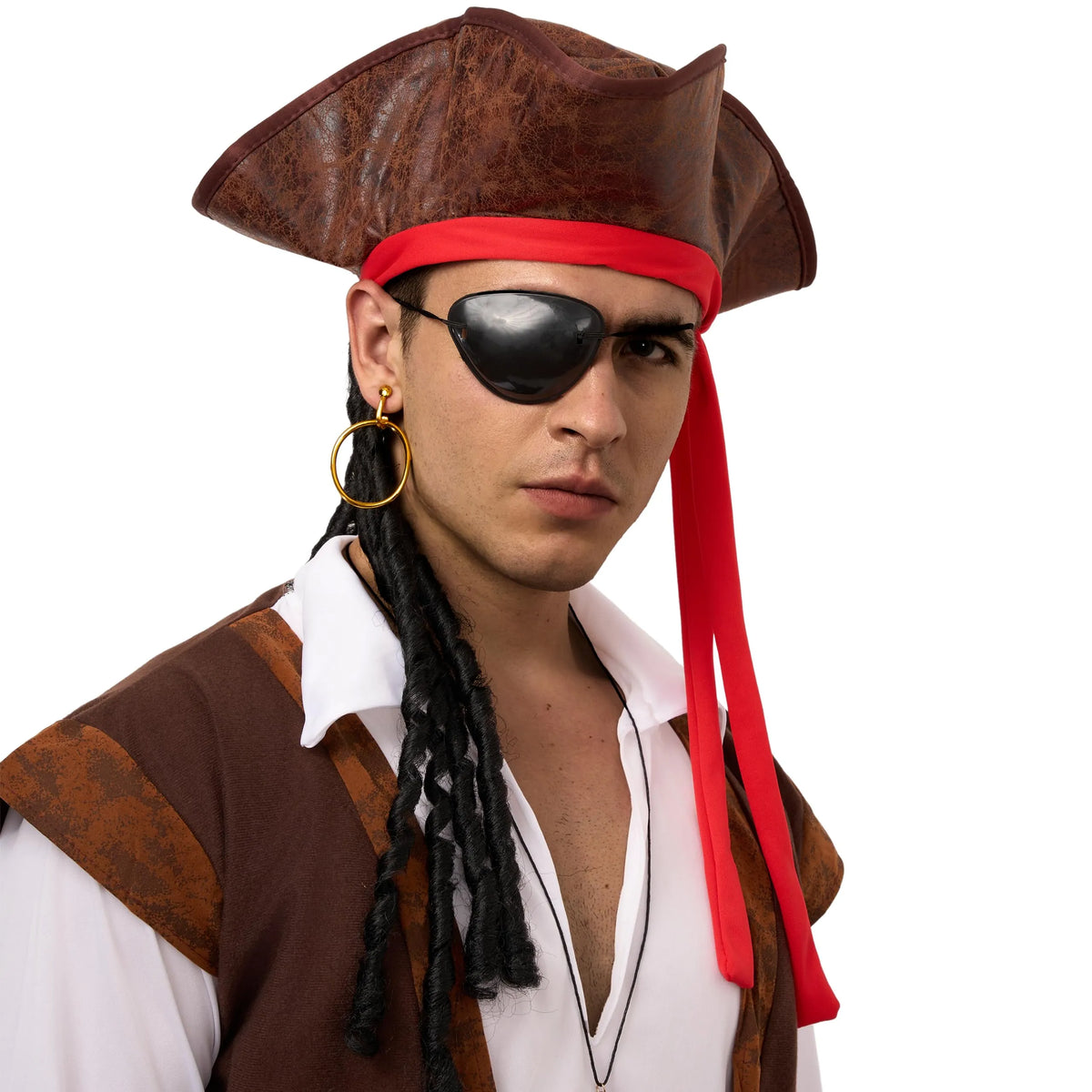 Halloween Deluxe Pirate Hat with Dreadlocks, Eye Patch, Earring, Neckl ...